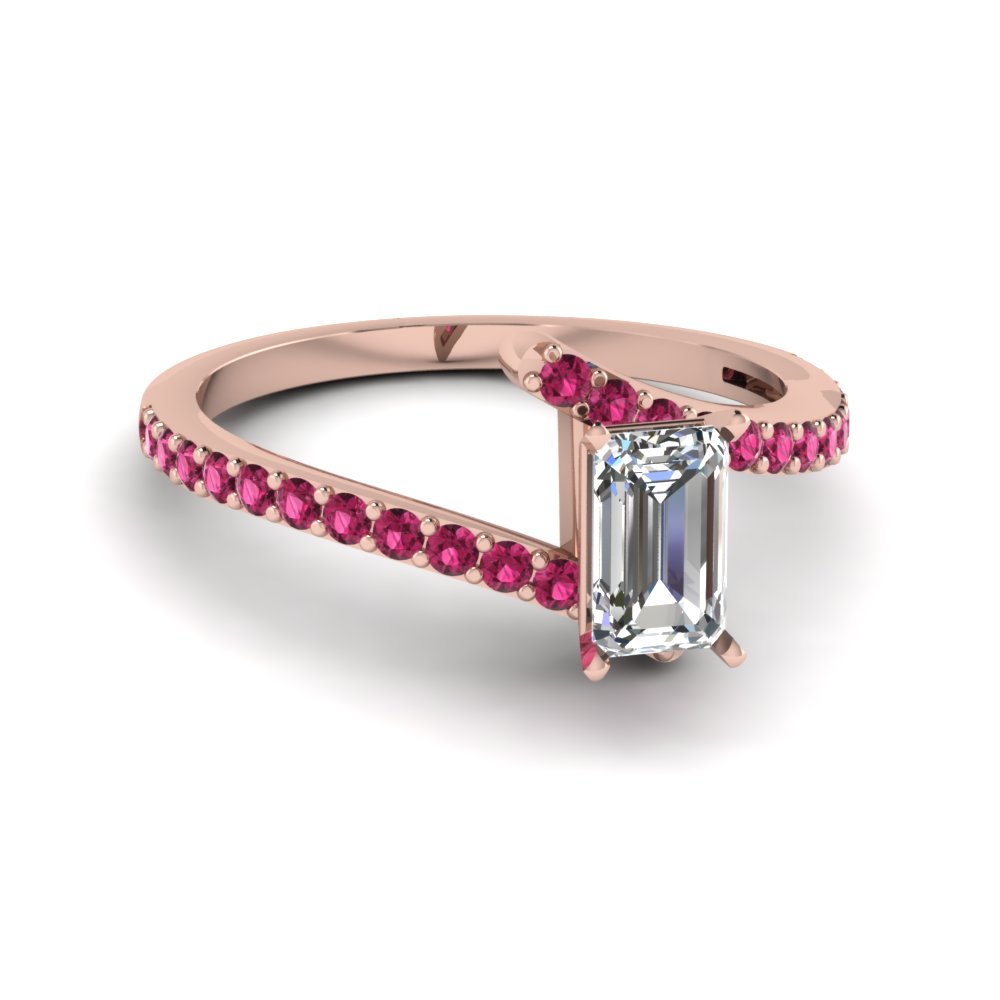 Crossover Emerald Cut Pink Sapphire Engagement Ring In 14K Rose Gold Fascinating Diamonds