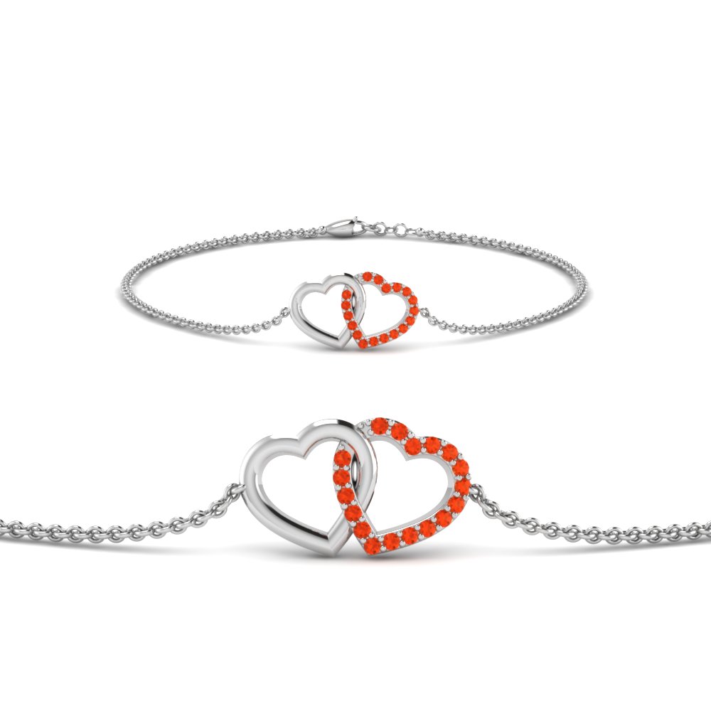 Heart Interlocked Orange Topaz Bracelet In 950 Platinum Fascinating Diamonds