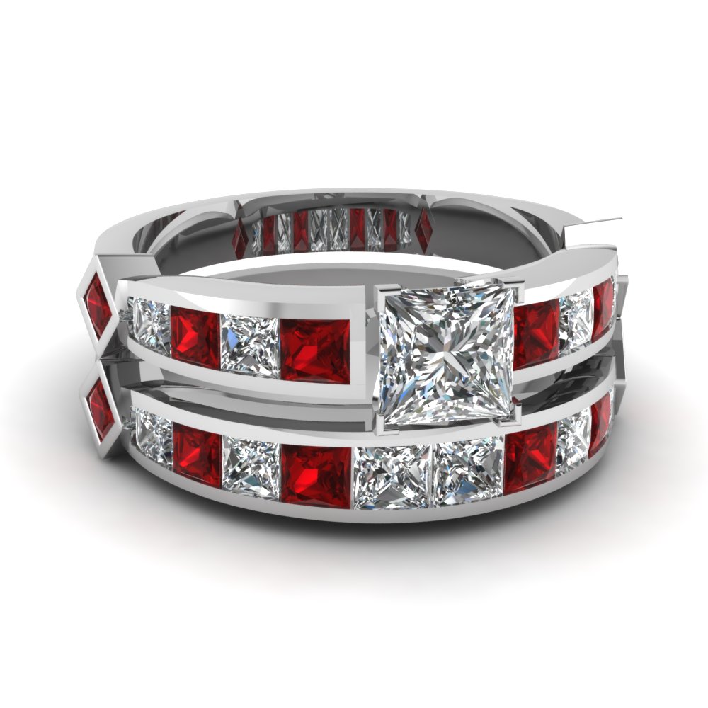 Princess Cut Diamond Channel Set Princess Accent Wedding Ring Sets With ... Princess Cut Diamond Channel Set Princess Accent Wedding Ring Sets With ...